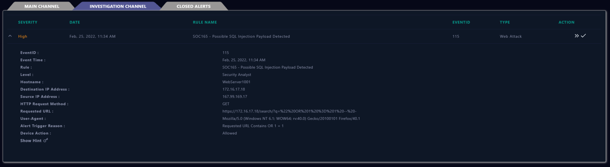 Soc Alert Analysis Possible Sql Injection Payload Detected 5075